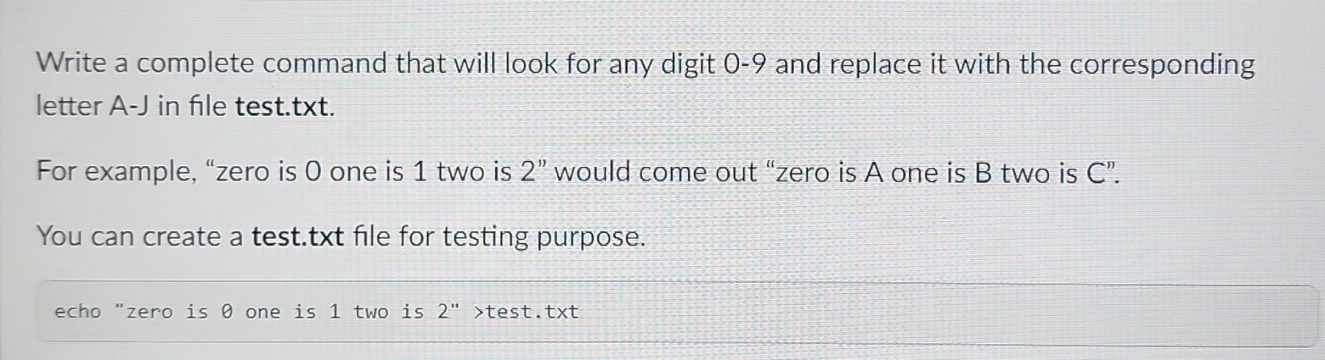 Solved Write a complete command that will look for any digit | Chegg.com