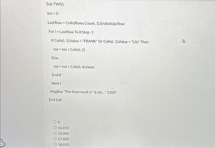 Solved The following Excel image has a VBA program (see | Chegg.com