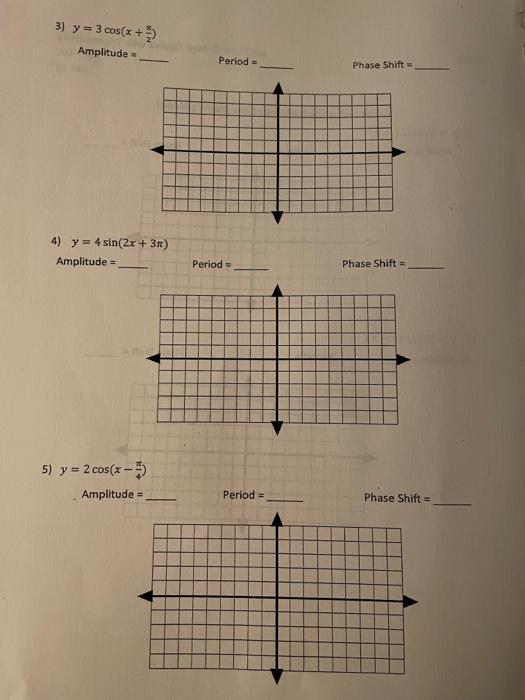 Solved 3) y=3cos(x+2π) Amplitude = Period = Phase shift = 4) | Chegg.com
