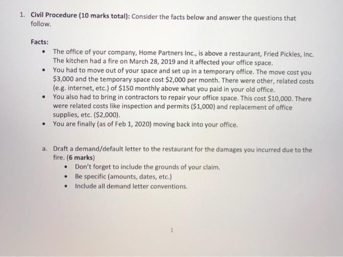 Solved 1. Civil Procedure (10 marks total): Consider the | Chegg.com
