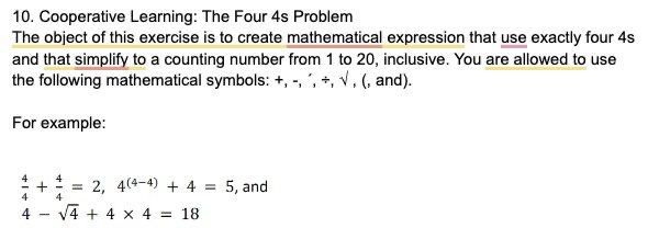 Solved Cooperative Learning: The Four 4s ProblemThe object | Chegg.com