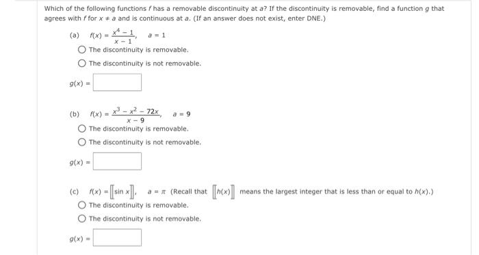 Solved Which of the following functions f has a removable | Chegg.com