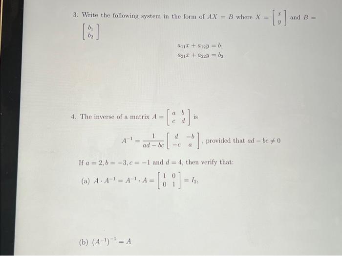 Solved 3. Write the following system in the form of AX=B | Chegg.com