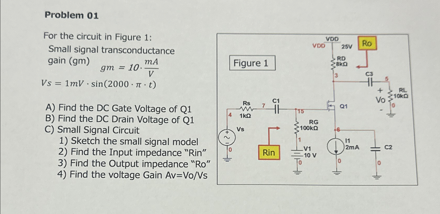 Solved Problem 01For the circuit in Figure 1:Small signal | Chegg.com