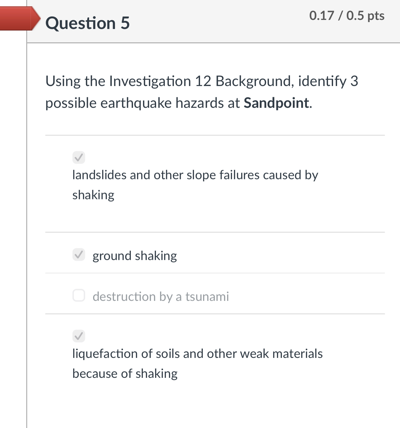 Solved identify 3possible earthquake hazards at Sandpoint. | Chegg.com