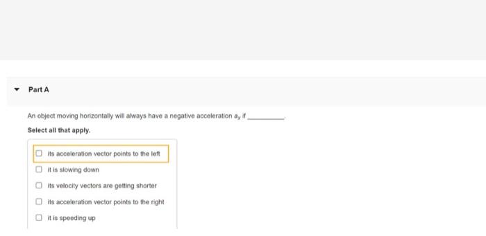 Solved Part A An object moving horizontally will always have | Chegg.com