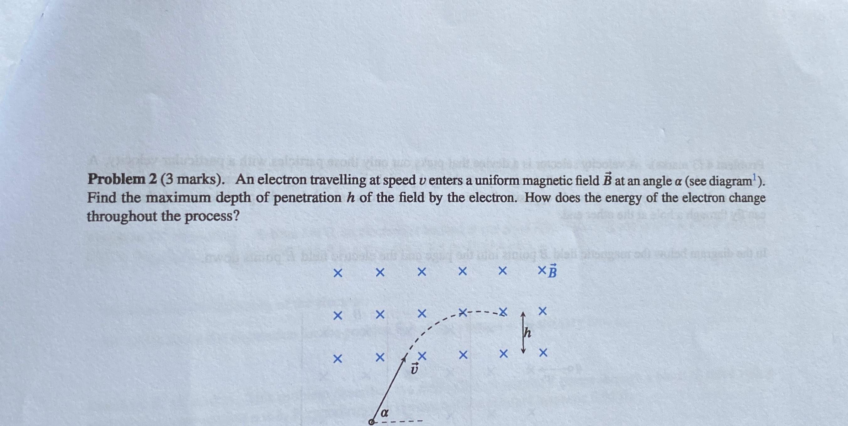 Solved Problem 2 ( 3 ﻿marks). ﻿An electron travelling at | Chegg.com