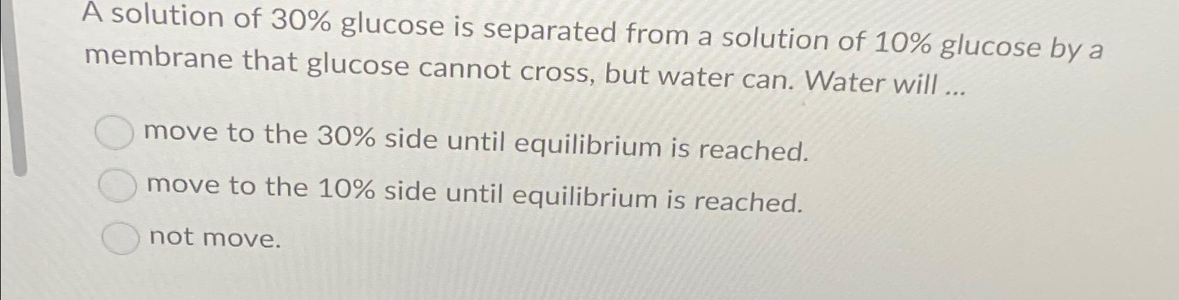 Solved A solution of 30% ﻿glucose is separated from a | Chegg.com