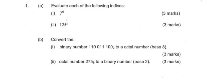 Solved (a) Evaluate each of the following indices: (i) \\( | Chegg.com