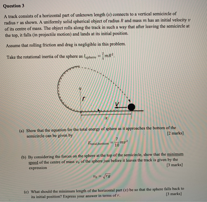 Solved Question 3 A track consists of a horizontal part of | Chegg.com
