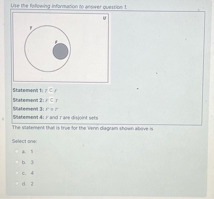 Solved Use the following information to answer question 1. | Chegg.com
