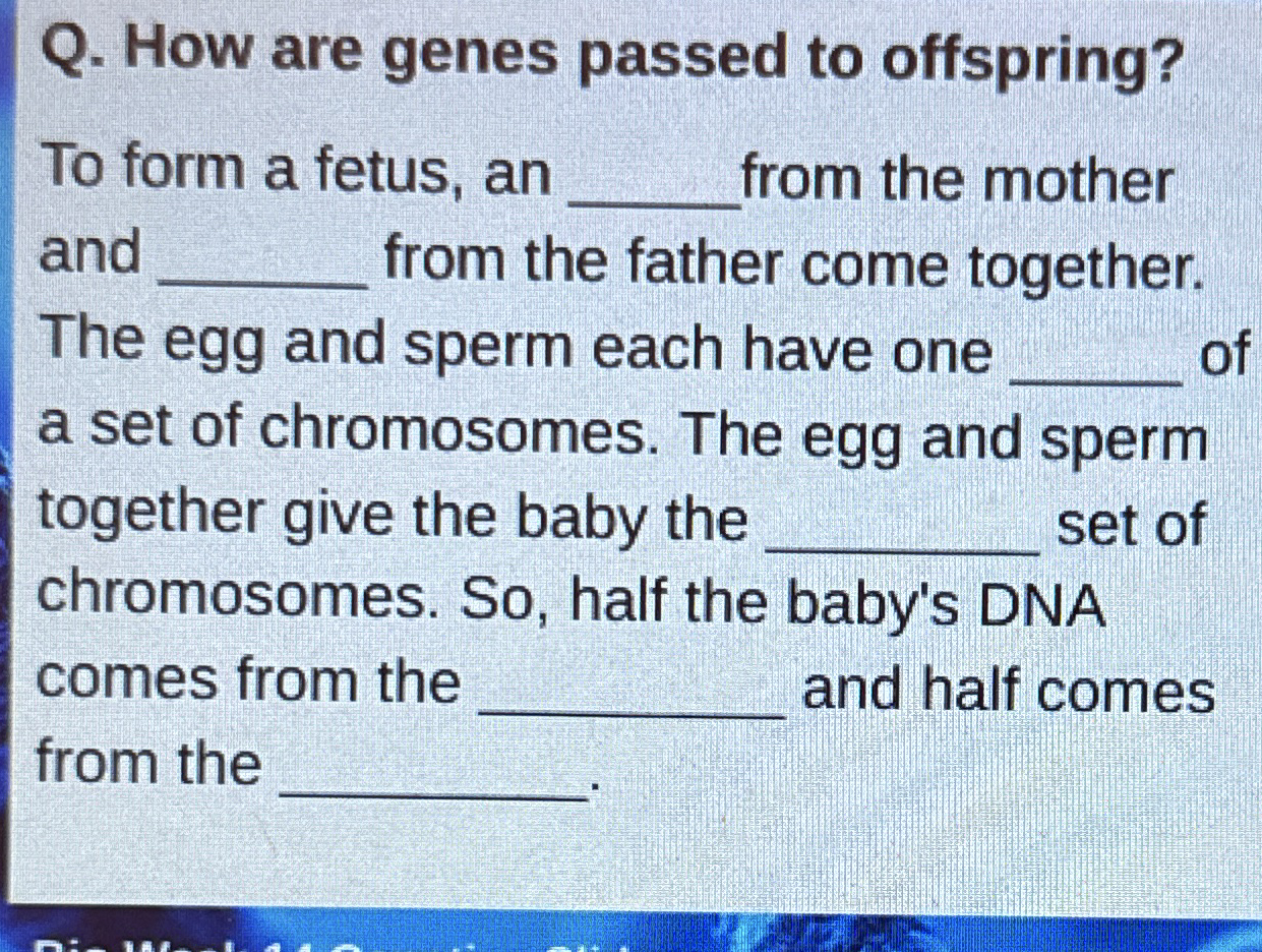 Solved Q. ﻿How are genes passed to offspring?To form a | Chegg.com