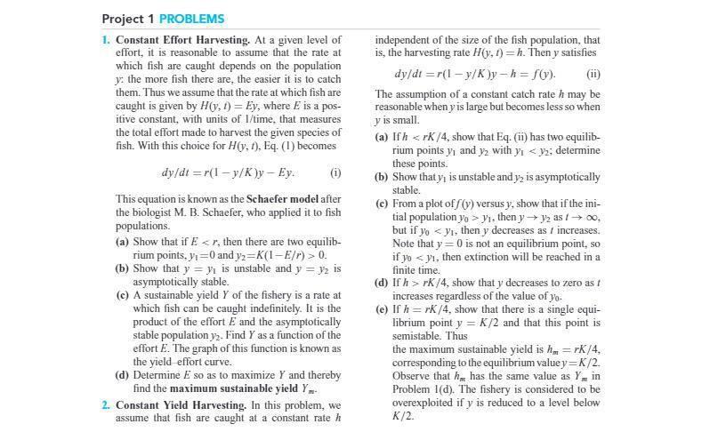 Solved Project 1 Harvesting a Renewable Resource Suppose | Chegg.com