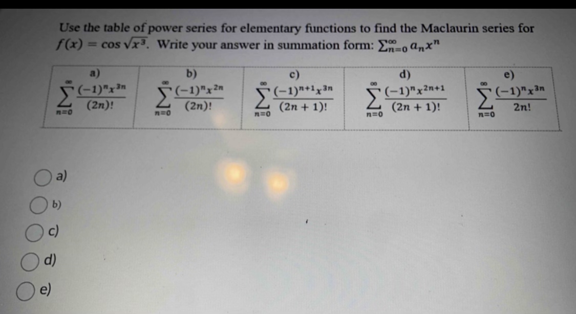 Solved Use the table of power series for elementary | Chegg.com