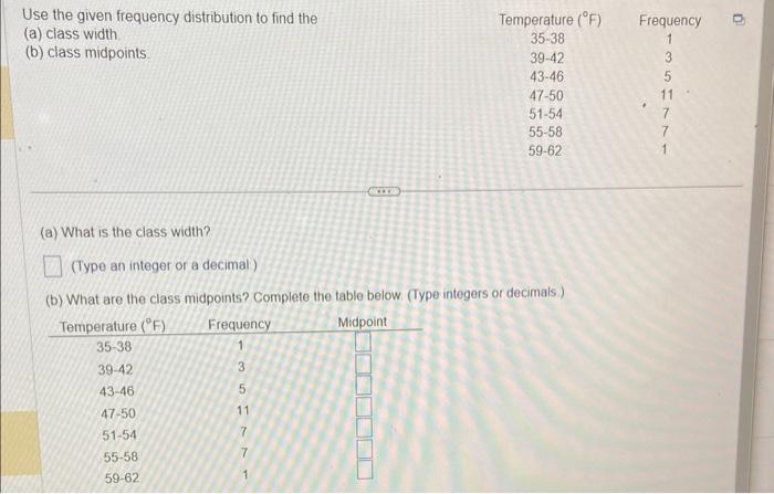 Solved (a) What is the class width? (Type an integer or a | Chegg.com