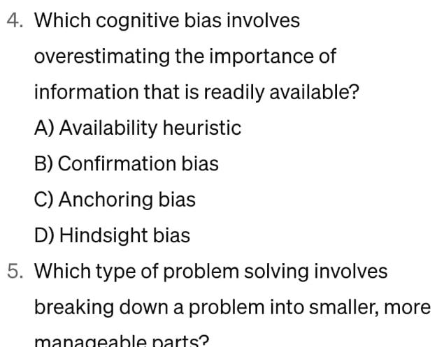 Solved Which cognitive bias involves overestimating the | Chegg.com
