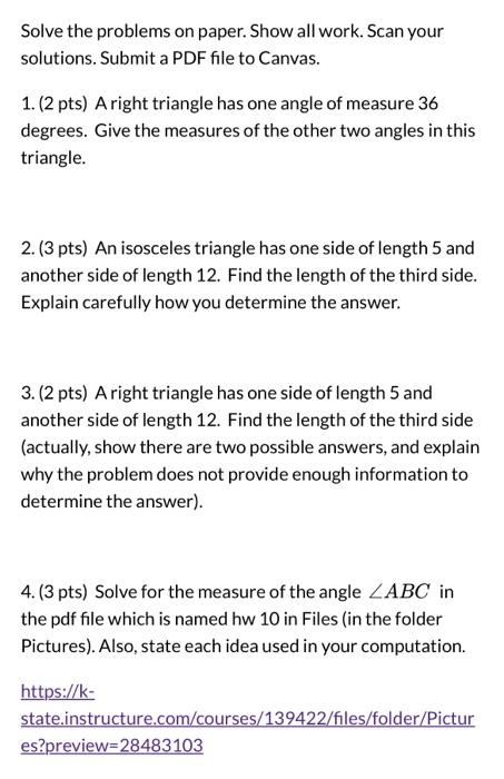 Solved Solve the problems on paper. Show all work. Scan your | Chegg.com