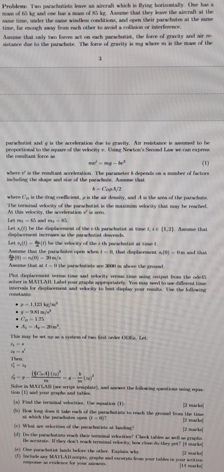 Solved Problem: Two parachutiats leave an aircraft which is | Chegg.com