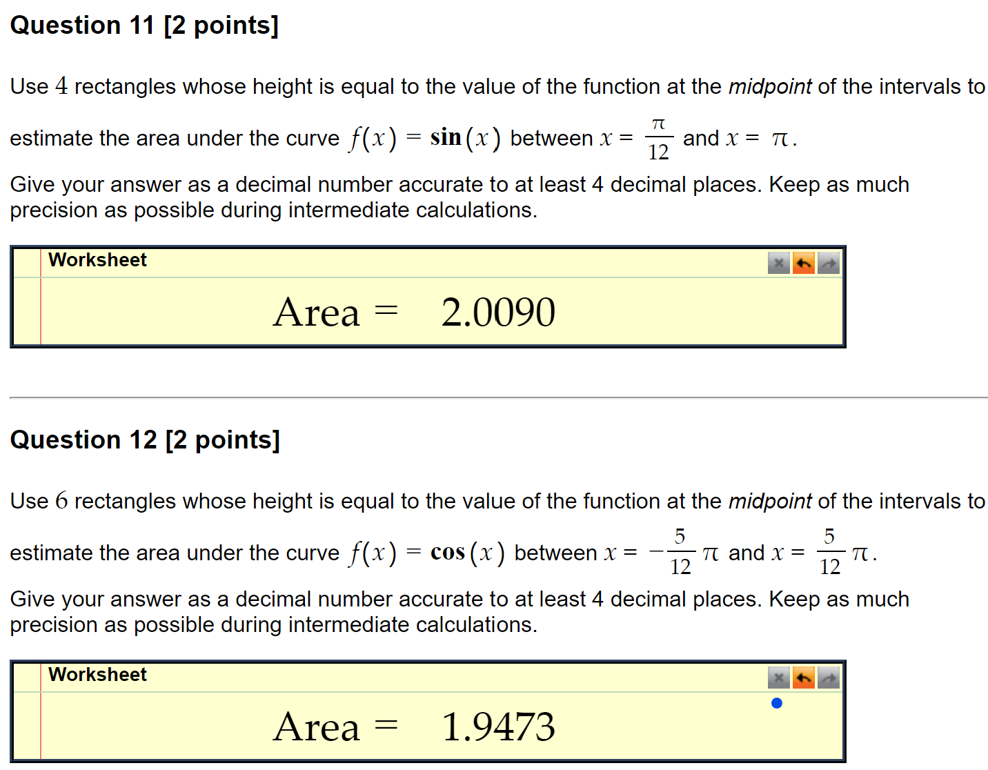 Solved Question 11 [2 ﻿points]Use 4 ﻿rectangles whose height | Chegg.com