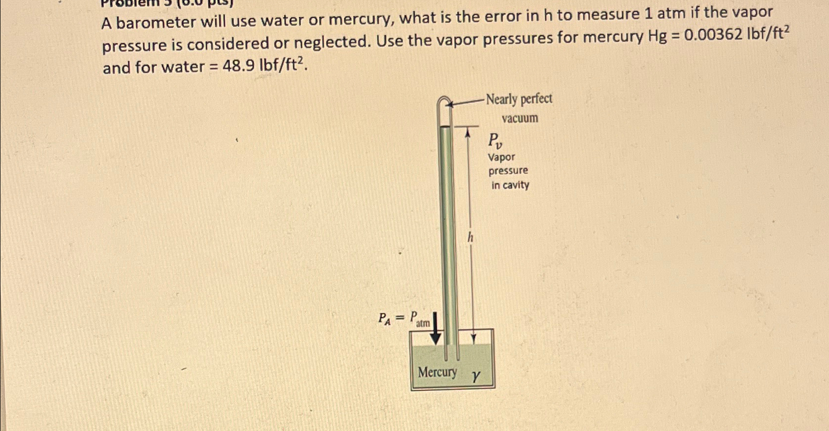 Solved A barometer will use water or mercury, what is the | Chegg.com