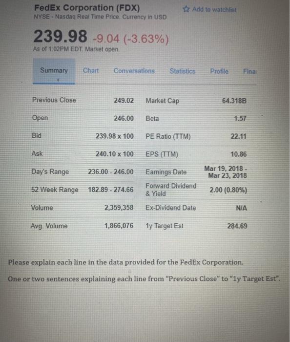 one or two sentences explaining each line from | Chegg.com
