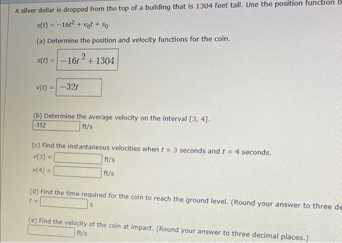 Solved silver dollar is dropped from the top of a building | Chegg.com