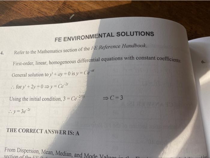 Solved FE ENVIRONMENTAL PRACTICE EXAM 4. dy The solution to | Chegg.com