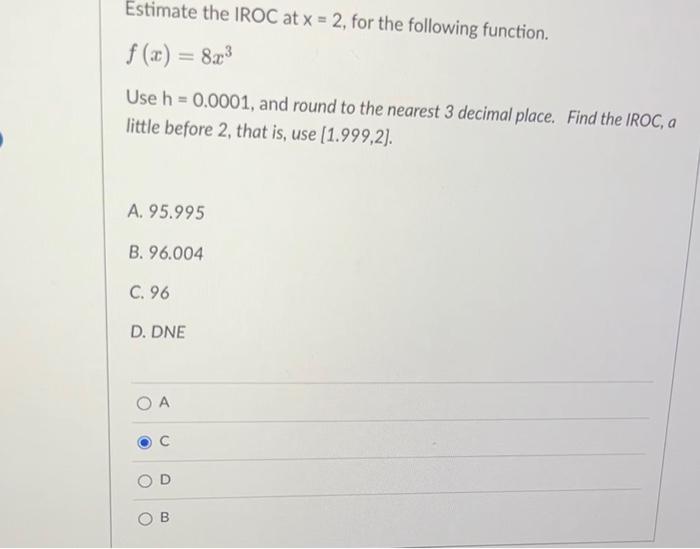 Solved Estimate the IROC at x=2, for the following function. | Chegg.com