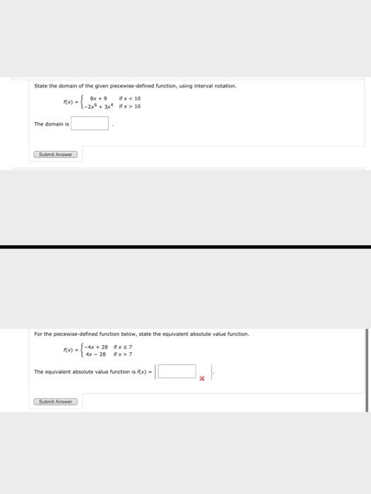 Solved State the domain of the given piecewise-defined | Chegg.com