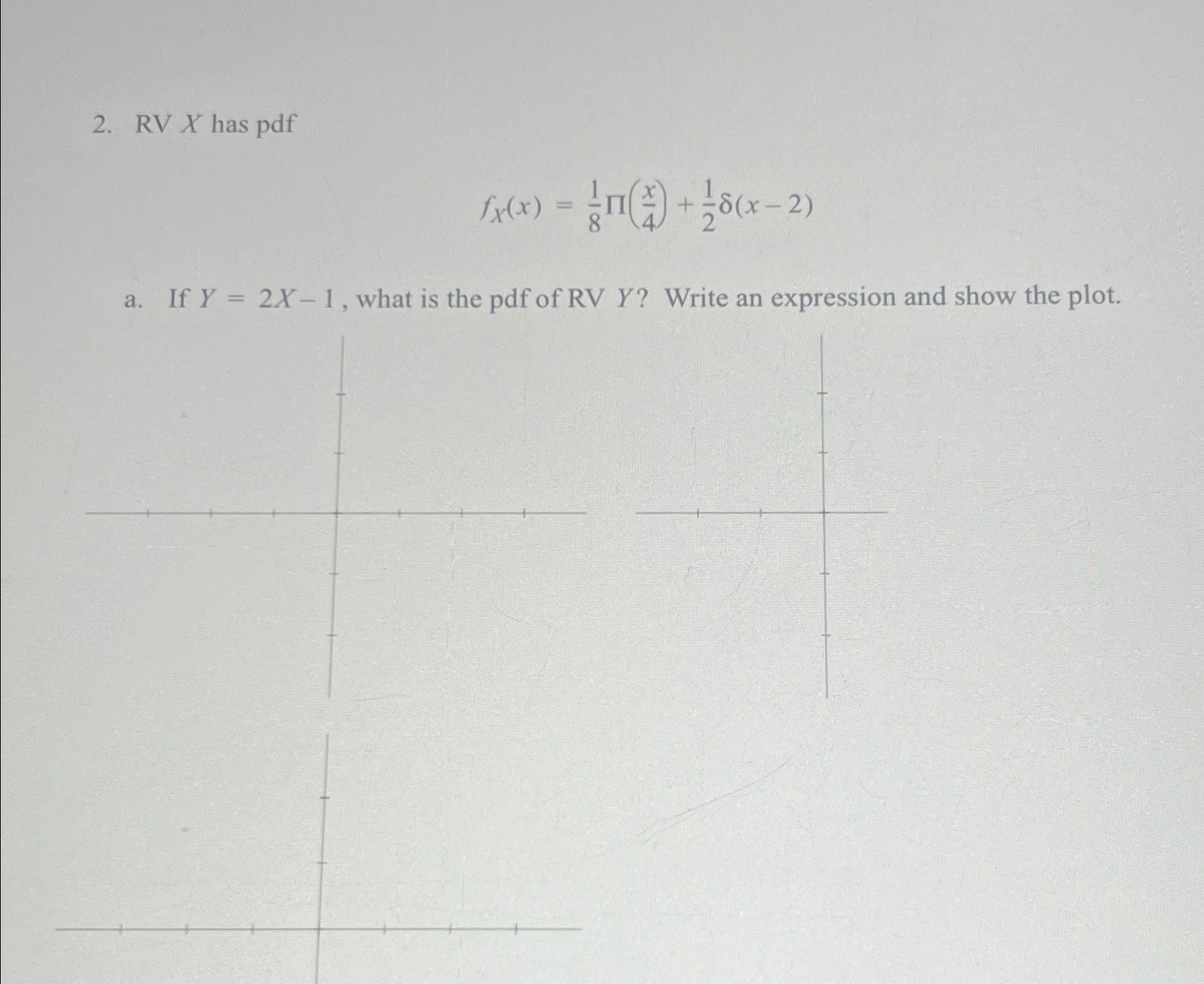 Solved RVx ﻿has pdffx(x)=18Π(x4)+12δ(x-2)a. ﻿If Y=2x-1, | Chegg.com