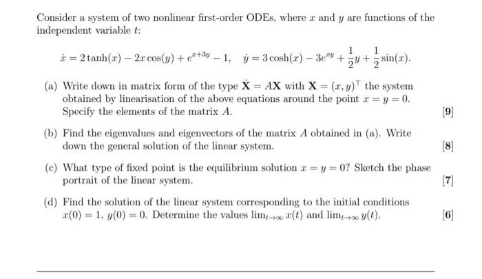 Solved Consider a system of two nonlinear first-order ODEs, | Chegg.com