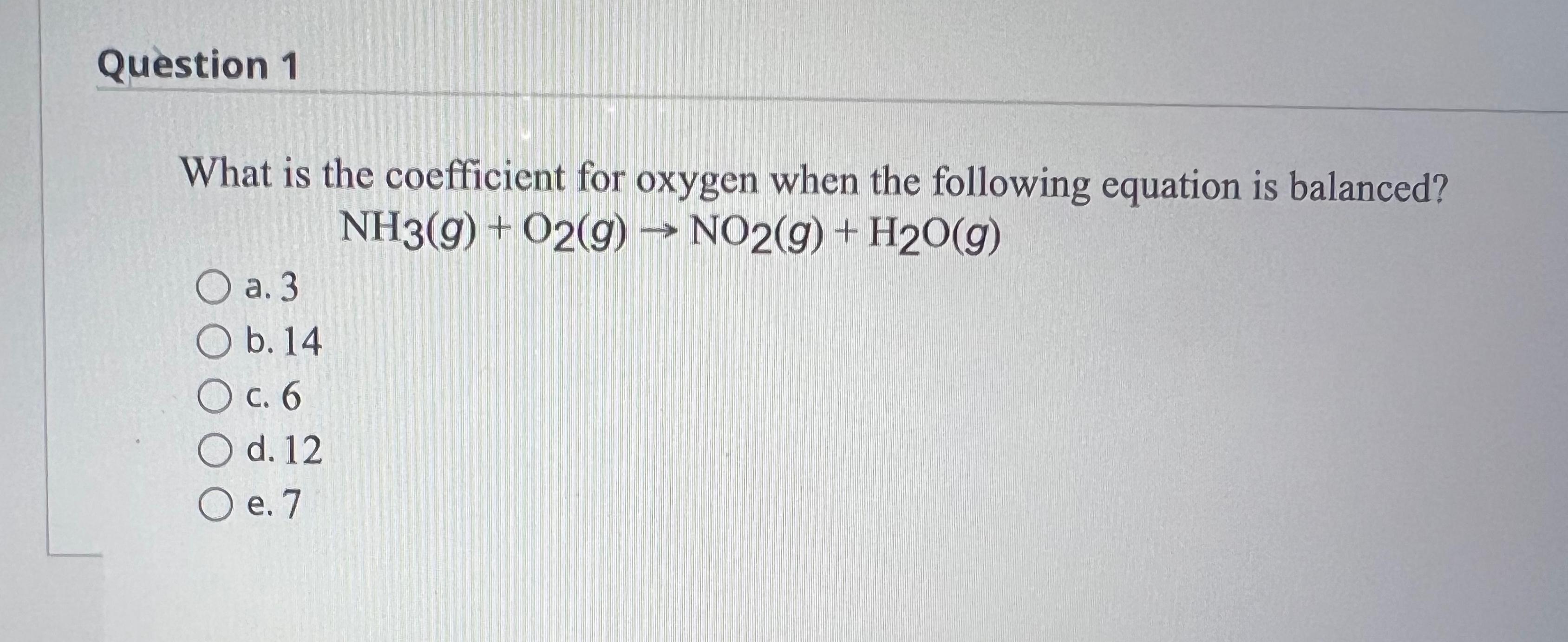 Solved Question 1What is the coefficient for oxygen when the | Chegg.com