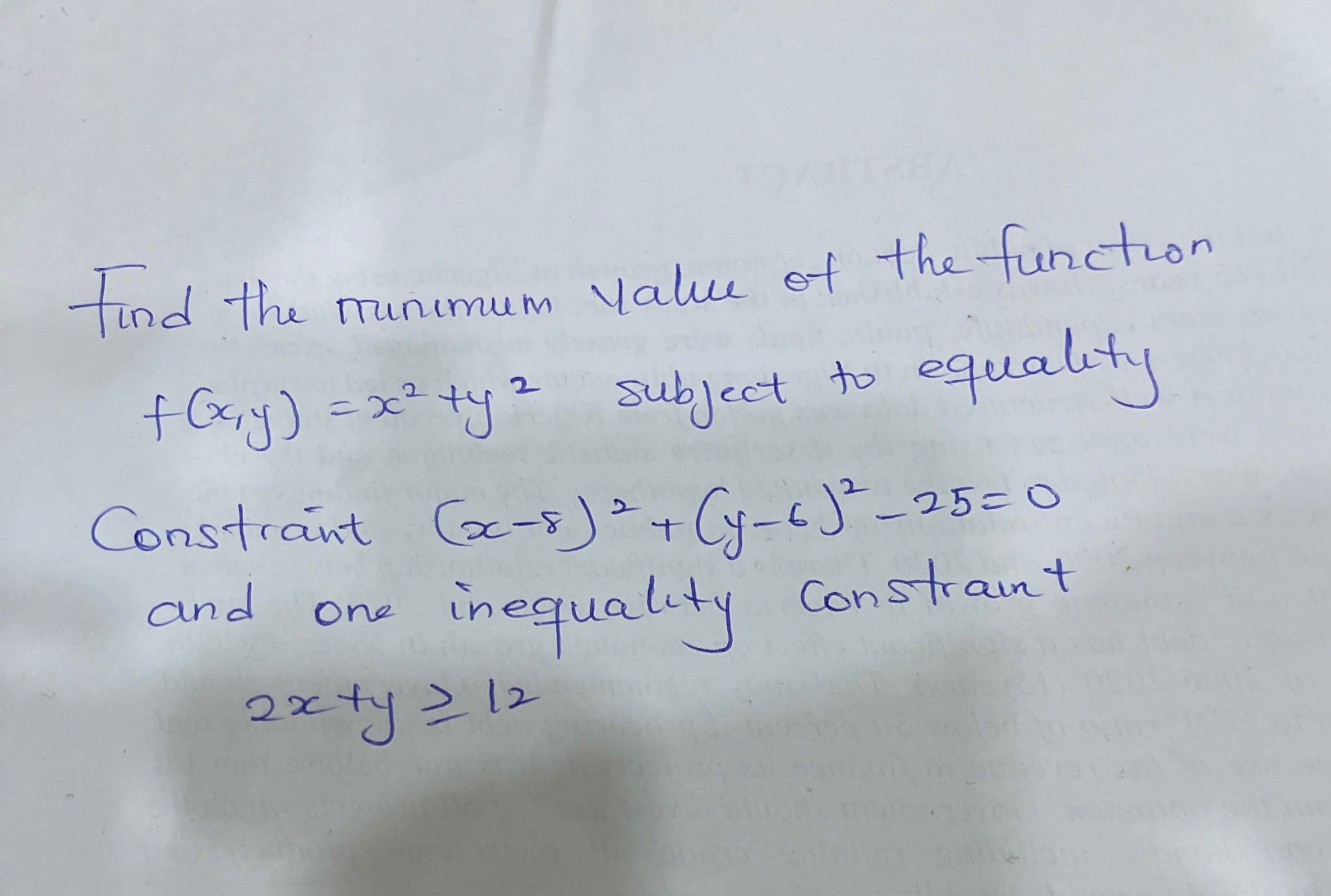 Solved Find the munimum value of the functionf(x,y)=x2+y2, | Chegg.com