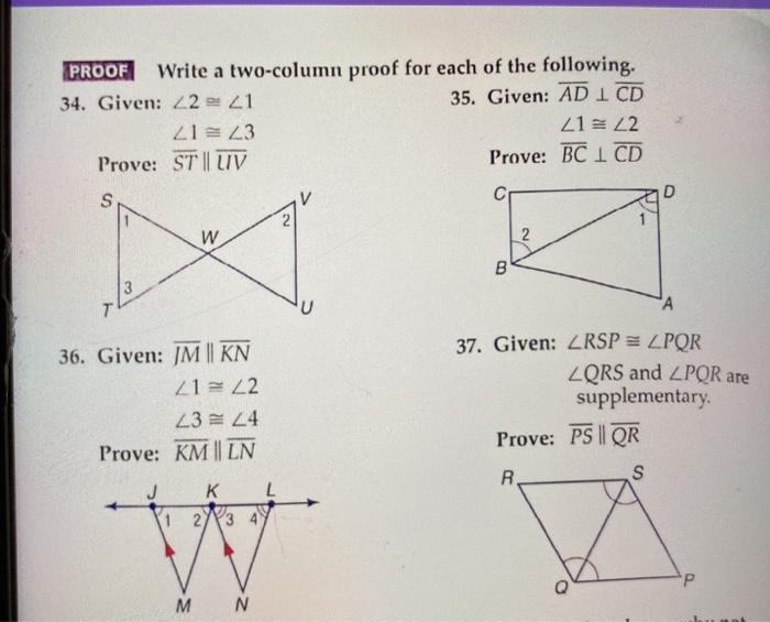 Solved PROOF Write a two-column proof for each of the | Chegg.com