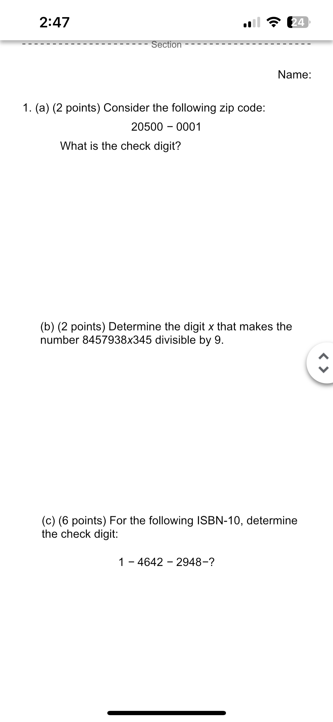 Solved 2:47ร 2SectionName:(a) (2 ﻿points) ﻿Consider the | Chegg.com