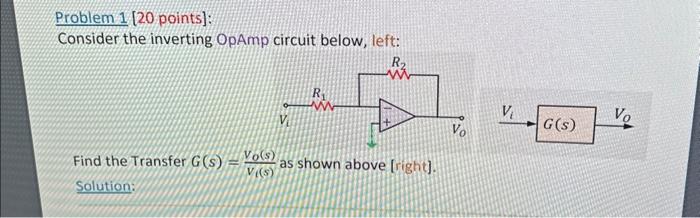 Solved Problem 1 [20 points]: Consider the inverting OpAmp | Chegg.com