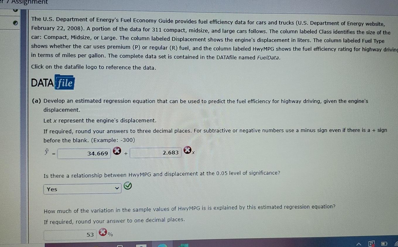 Assignment The U.S. Department of Energy's Fuel | Chegg.com