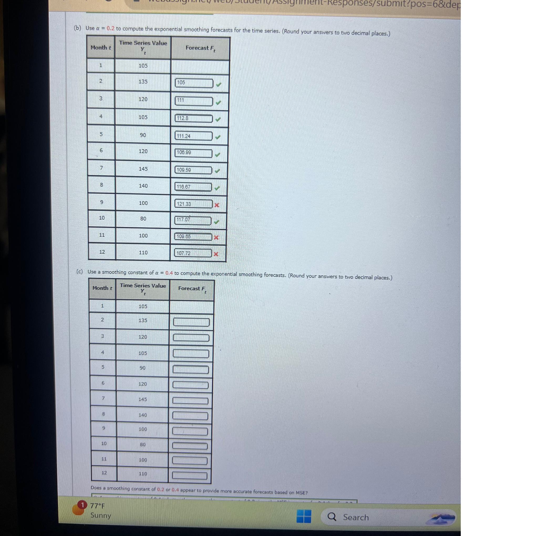(b) ﻿Use α=0.2 ﻿to compute the exponential smoothing | Chegg.com