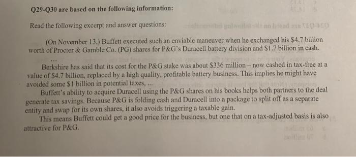 Solved Q29-Q30 are based on the following information: Read | Chegg.com