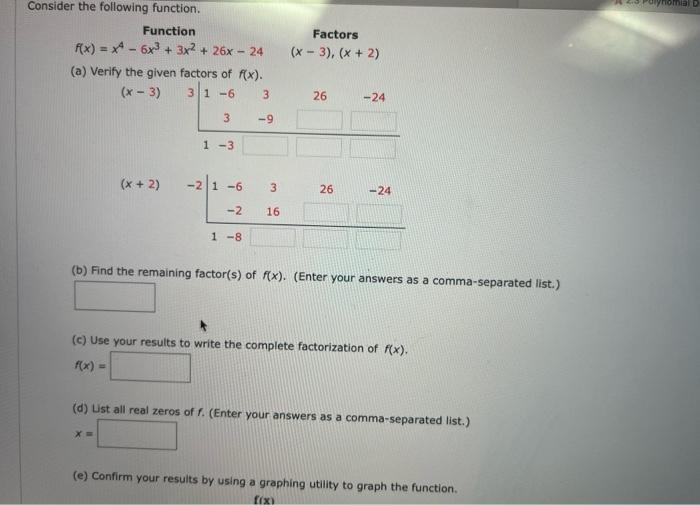 Solved Consider the following function. Function Factors | Chegg.com
