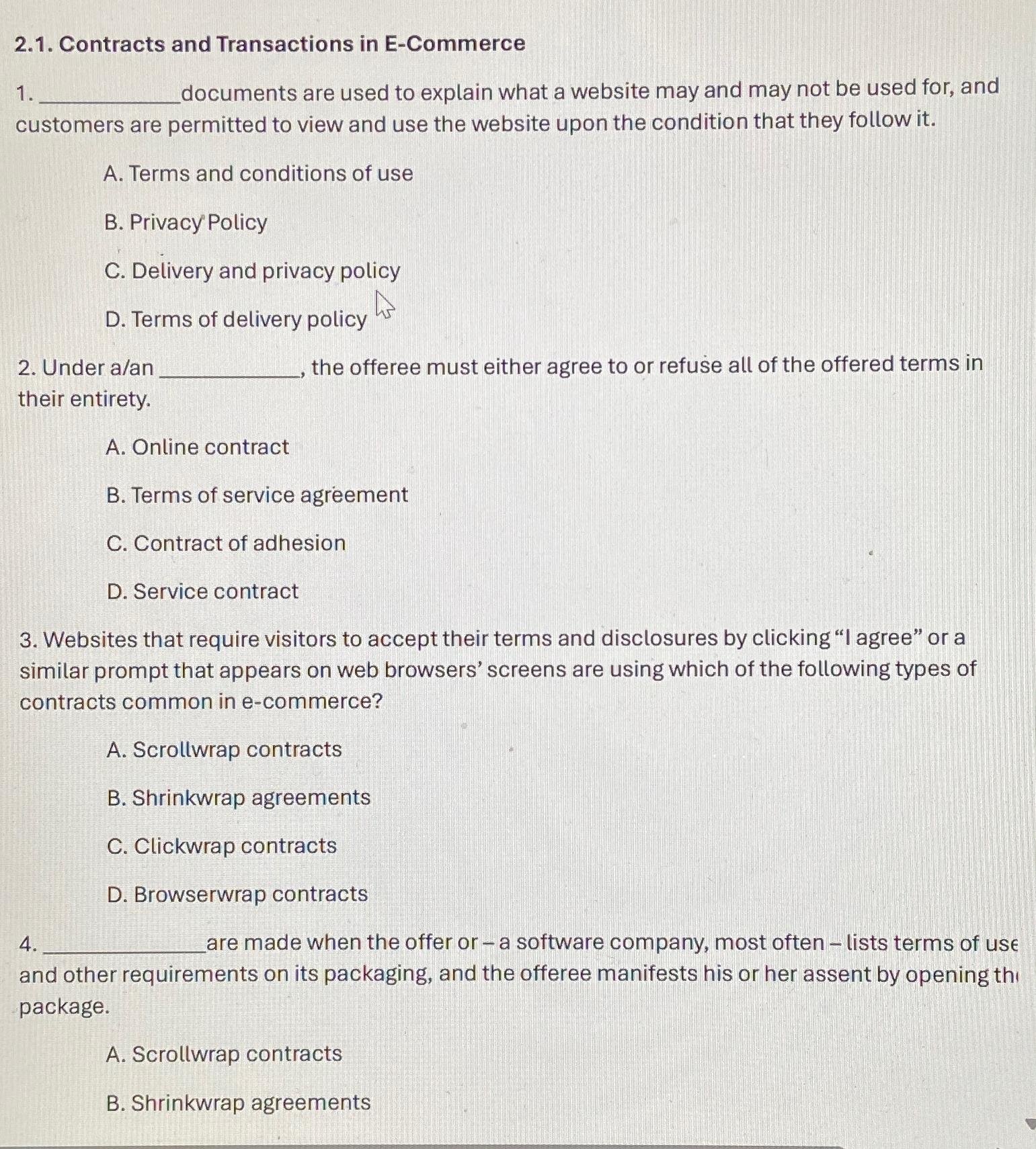 Solved 2.1. ﻿Contracts and Transactions in | Chegg.com