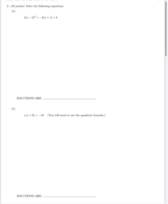 Solved 2. (10 points) Solve the following equations: (a) | Chegg.com