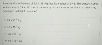 Solved A rocket with initial mass of 3.0×1θ4kg ﻿fires its | Chegg.com