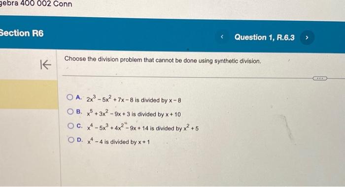 Solved Choose the division problem that cannot be done using | Chegg.com