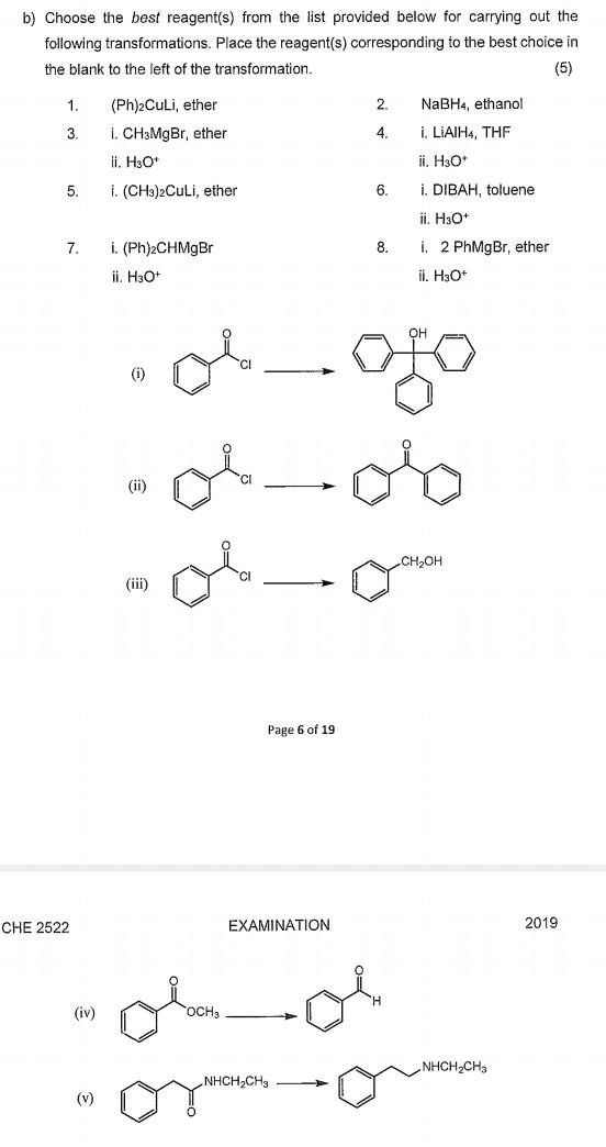 Solved b) Choose the best reagent(s) from the list provided | Chegg.com