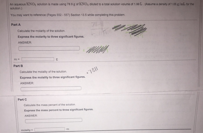 Solved An aqueous KNO3 solution is made using 78.9 g of KNO, | Chegg.com