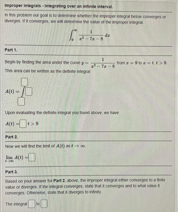 Solved Improper Integrals - Integrating over an infinite | Chegg.com