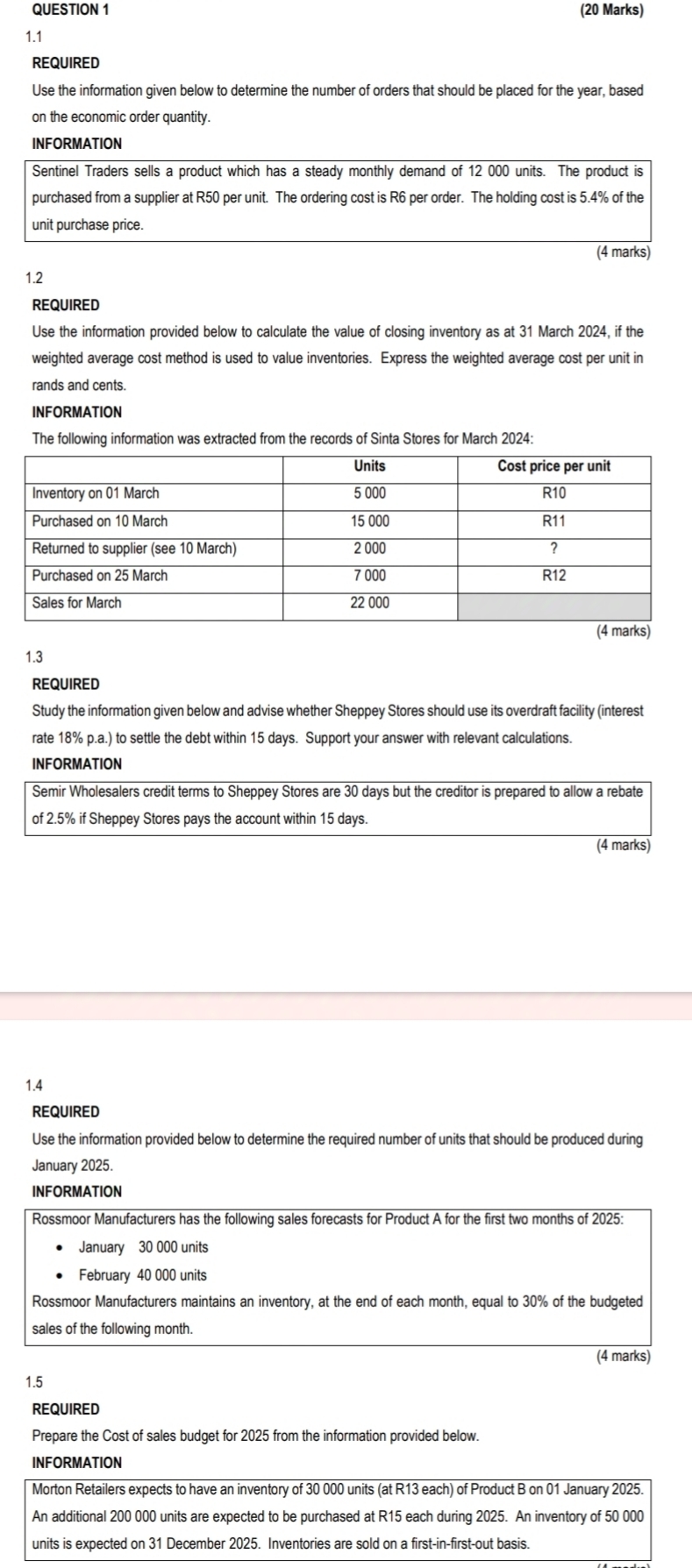 Solved QUESTION 1(20 ﻿Marks)1.1REQUIREDUse the information | Chegg.com