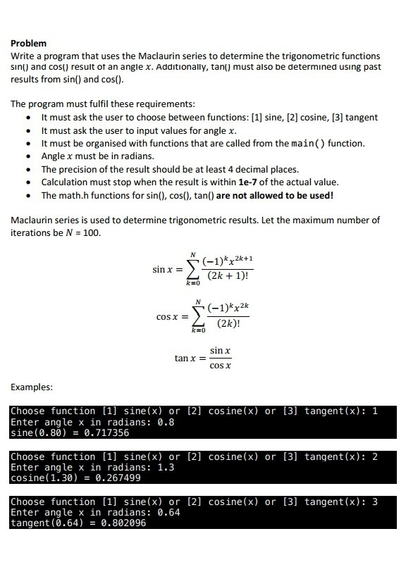 Solved Problem Write a program that uses the Maclaurin | Chegg.com