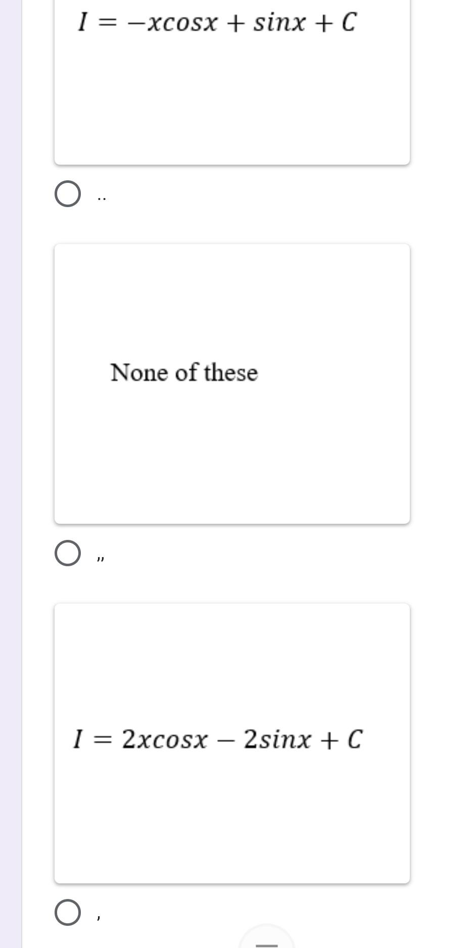 Solved Using the integration by parts, evaluate: 1 = $ 2x. | Chegg.com